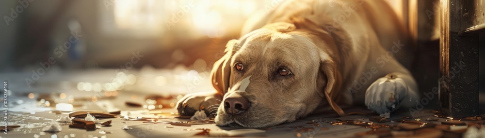 Illustrate the aftermath of pet accidents in stunning 3D model style ...