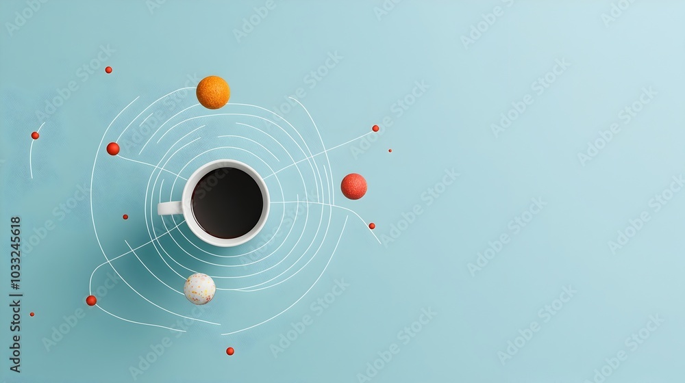 Surreal Coffee Cup with Miniature Planets Orbiting Inside Merging ...
