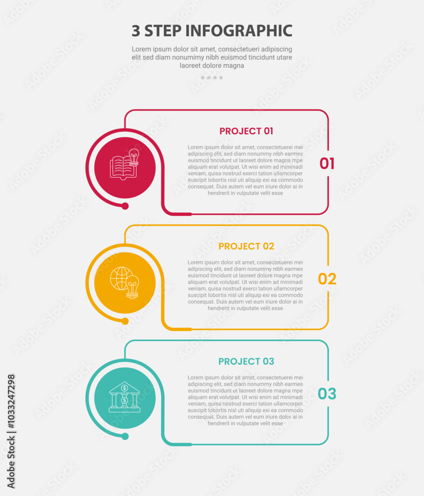 3 points template infographic outline style with 3 point step template with creative box with ...