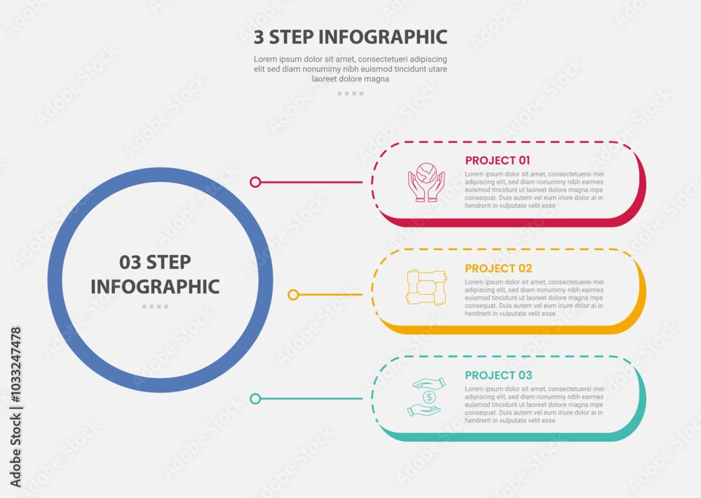 3 points template infographic outline style with 3 point step template with big circle and round ...
