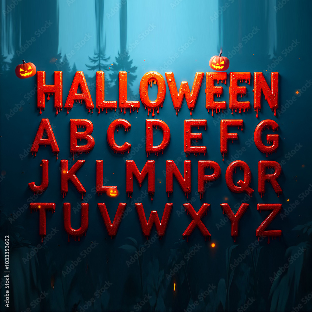 Halloween font. alphabet letters written blood, scary bleed font or ...