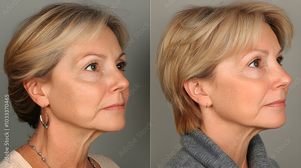 Facelift success story with side-by-side images, revealing a patient's ...