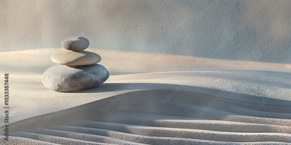 Zen stone and sand, panoramic zen still life Stock Photo | Adobe Stock