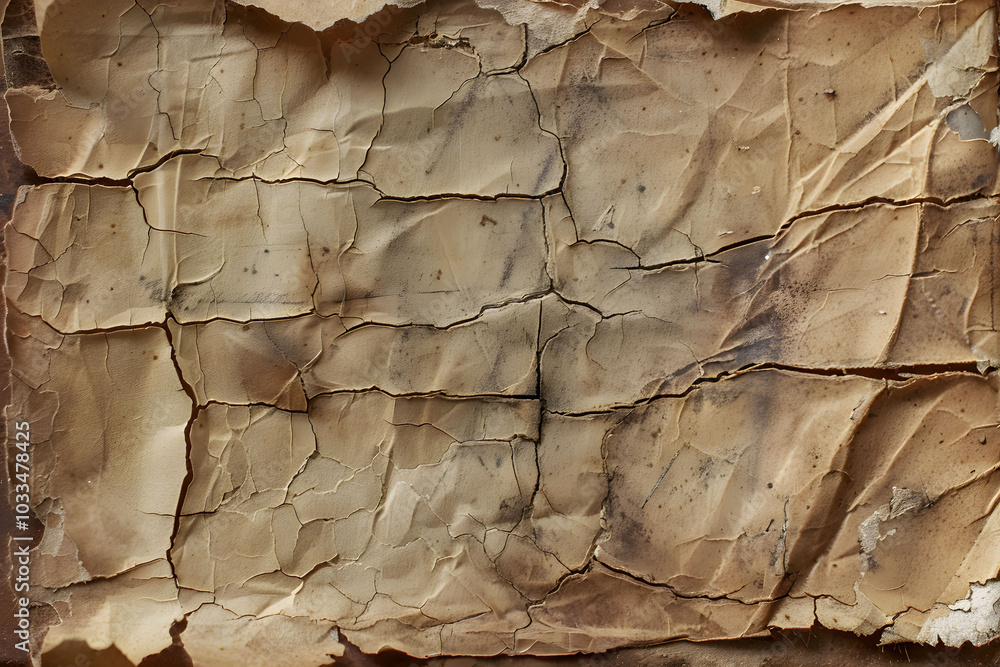 Distressed Vintage Paper Texture A Close-Up of a Cracked and Wrinkled ...