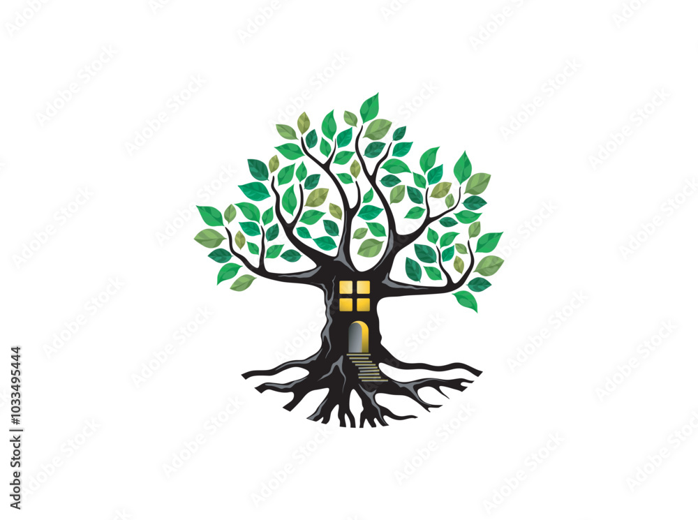 treehouse vector illustration, great tree house logo template, family ...