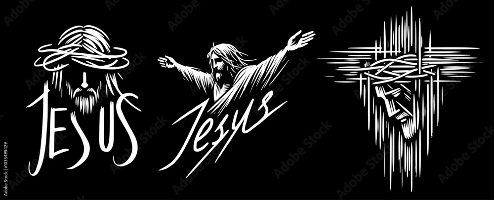 Jesus Christ Savior Messiah Son of God, vector illustration religious ...