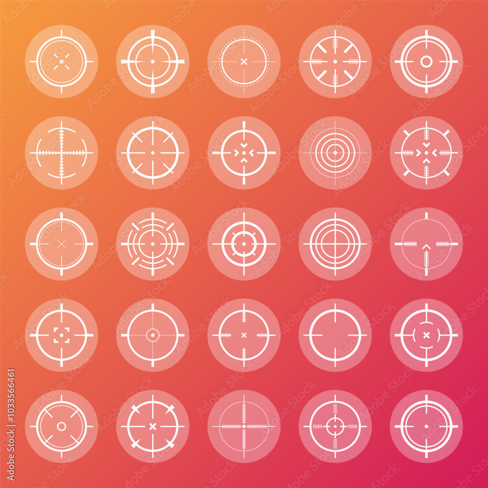 Colorful sniper rifle sights, weapon optical scope crosshair. Hunting ...