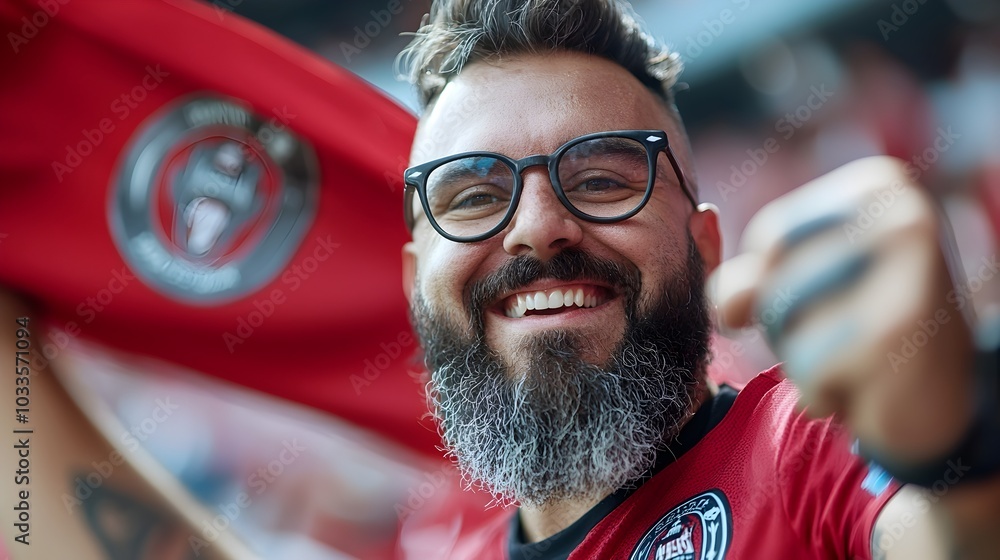 Passionate football fan passionately holding a large banner displaying ...