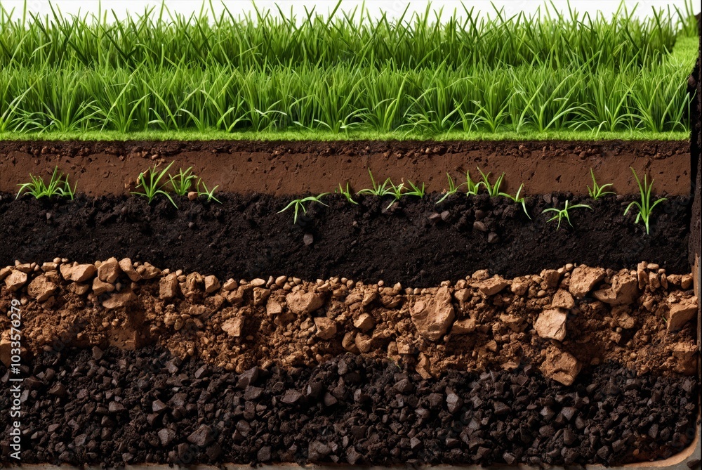 Cross-section of soil layers showing topsoil, subsoil, and bedrock ...