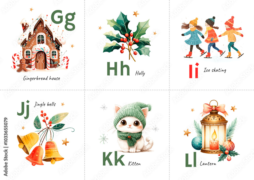 Six educational cards for preschool children, which depict letters and ...