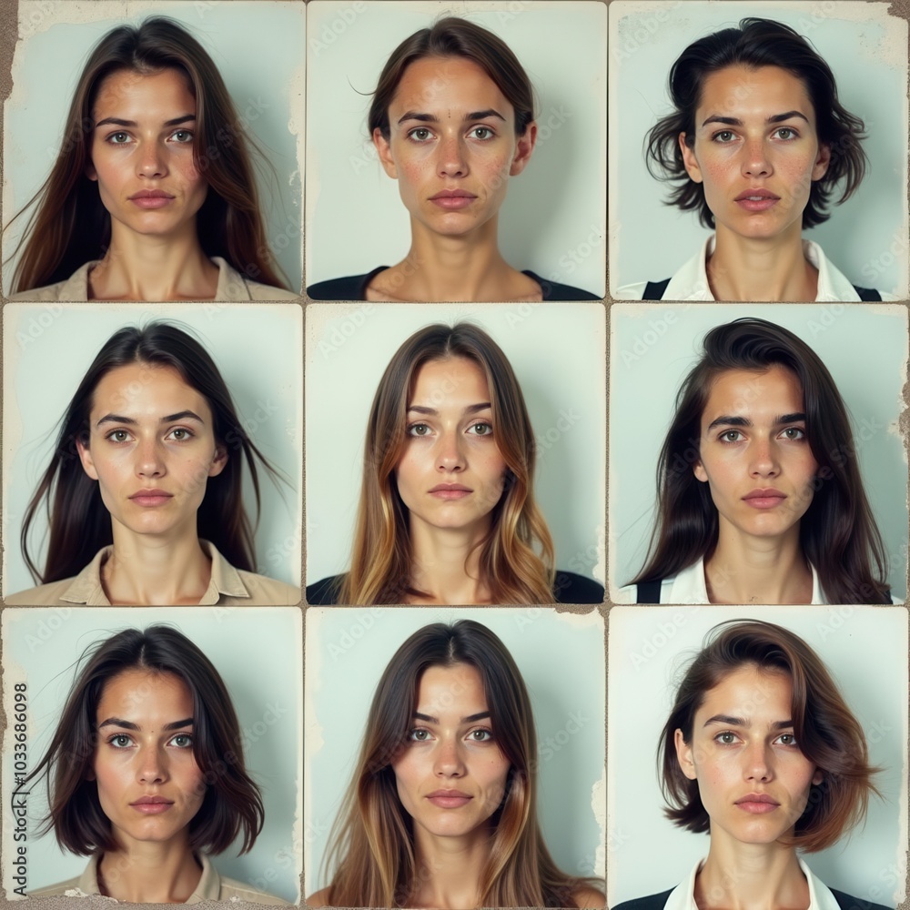 A series of headshots of women showing different facial expressions ...