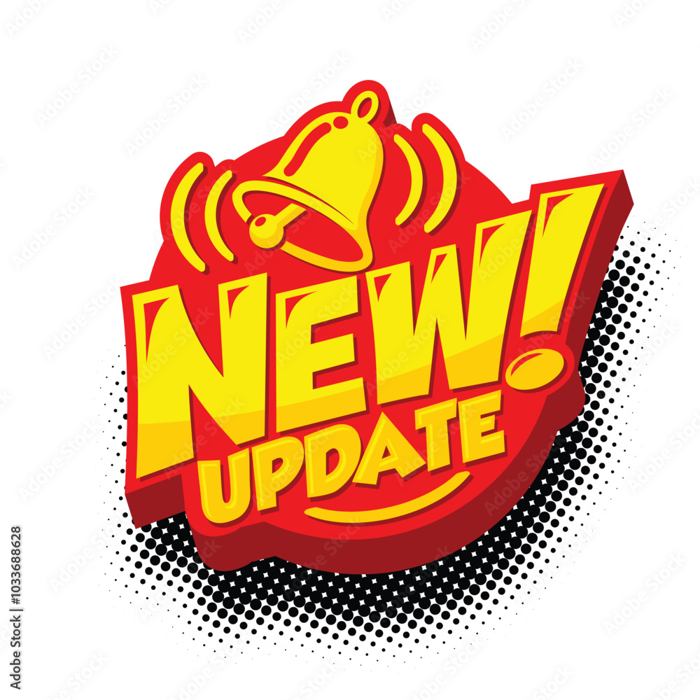 New update speech bubble. Banner with bell icon and new update text ...