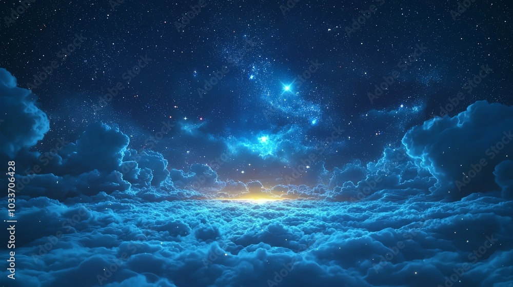 Starry night sky mural in babys room, magical setting, 3D illustration ...