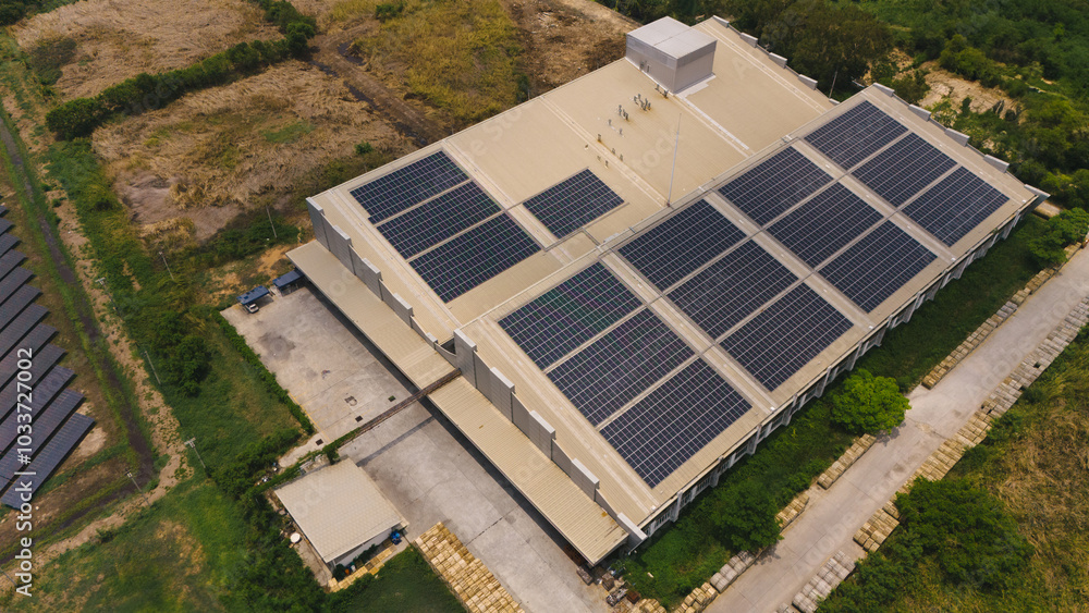 Aerial bird view photo of photovoltaic power station also known as a ...