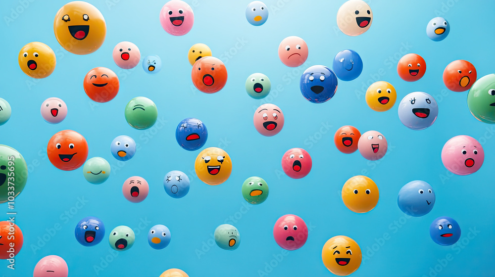 Mixed emotion balls with faces showing happiness, sadness, confusion ...