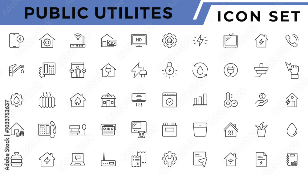 Public utilities web icons line set. Public Utilities Water, Fuel ...