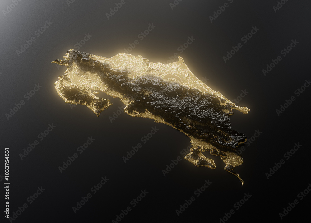 Costa Rica Map Golden Metallic Texture Map Gold Reserves And Gold ...
