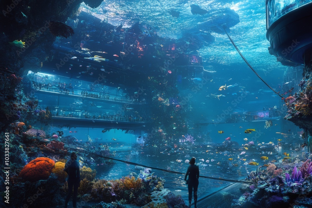 Explore a vibrant underwater haven. View colorful fish swimming around ...