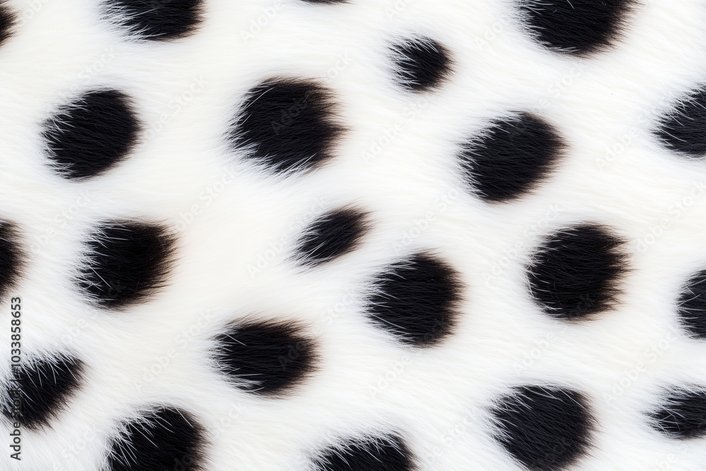 dalmatian dog fur, black spots on a white background, resembling animal fur or fabric. The ...