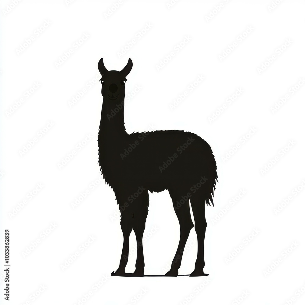 Silhouette vector illustration of a standing llama, on white background ...