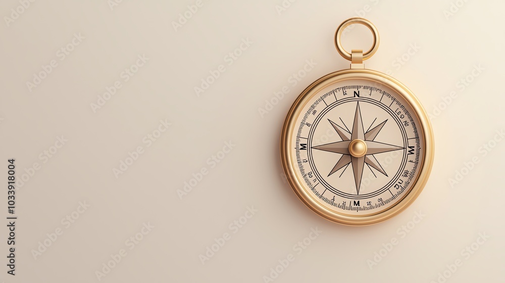 Golden compass pointing north, navigation concept, 3D illustration ...