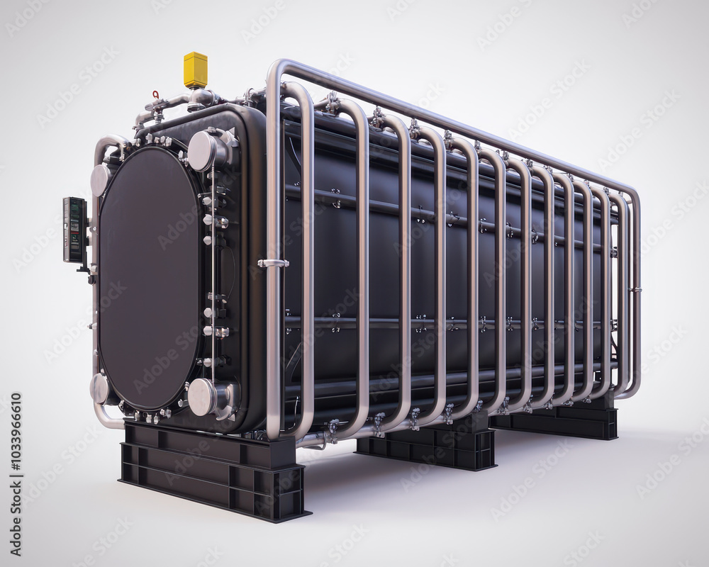 Industrial pressure vessel with complex piping system and monitoring ...