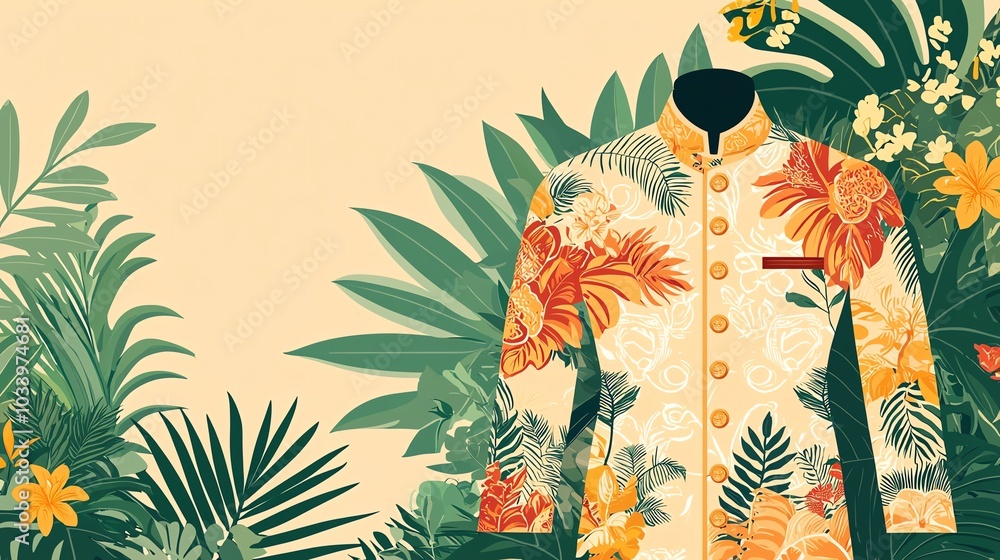 Filipino barong tagalog, tropical background, formal attire, flat ...