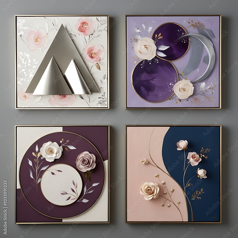 three abstract geometric art illustrations. Focus on bold, modern ...