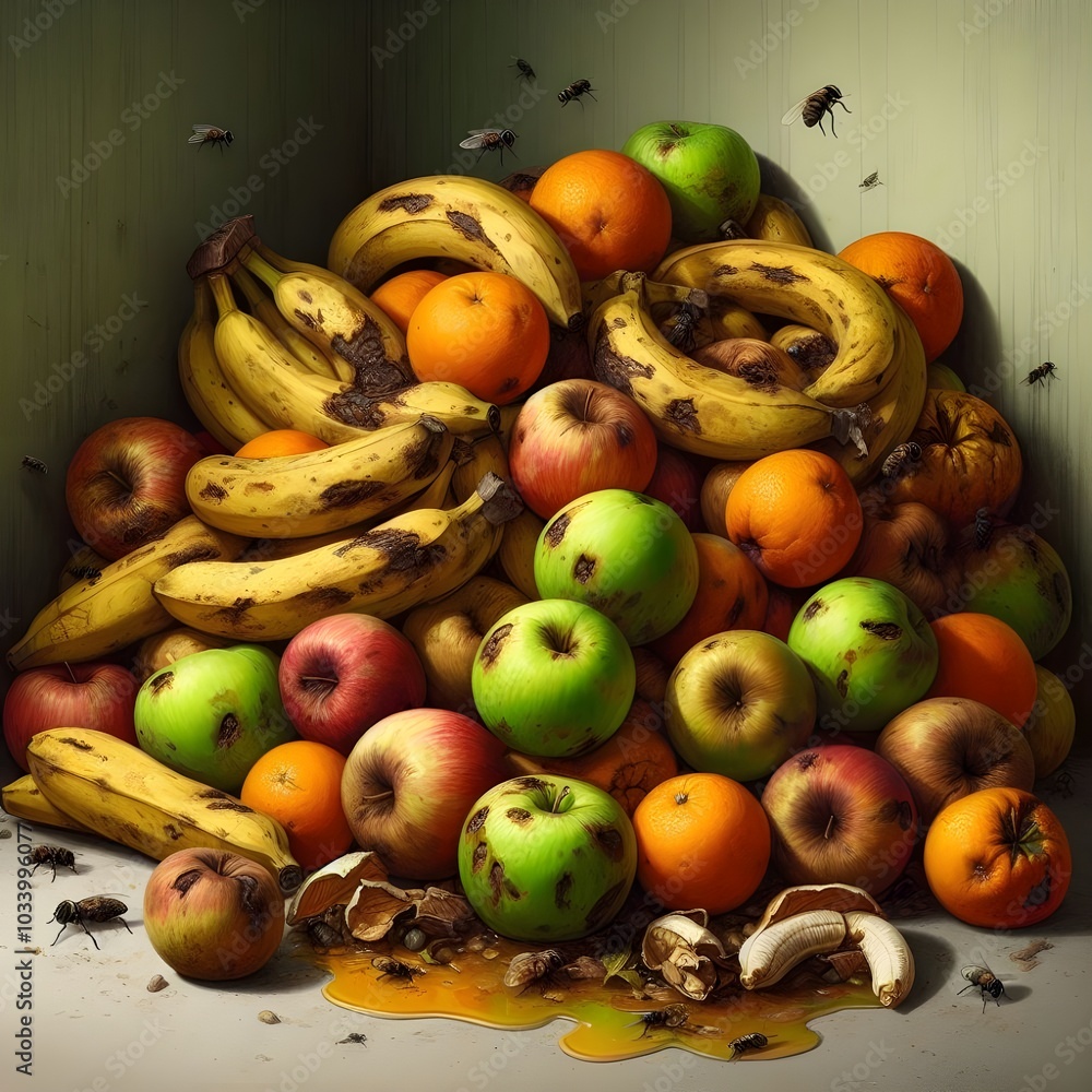 Fruit Waste, food mold rotting fruits and vegetables in a compost bin ...