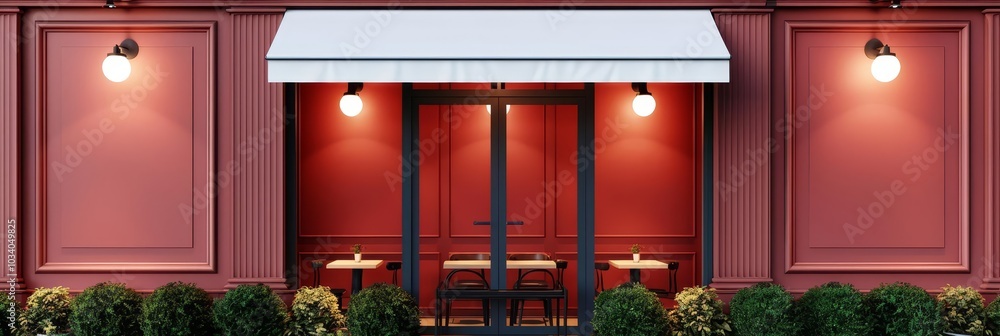 Red storefront with awning and lights. Stock Illustration | Adobe Stock