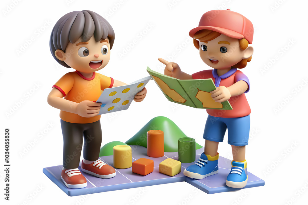 Kids Planning a Toy Distribution Route: Creative Scene of Two Children ...