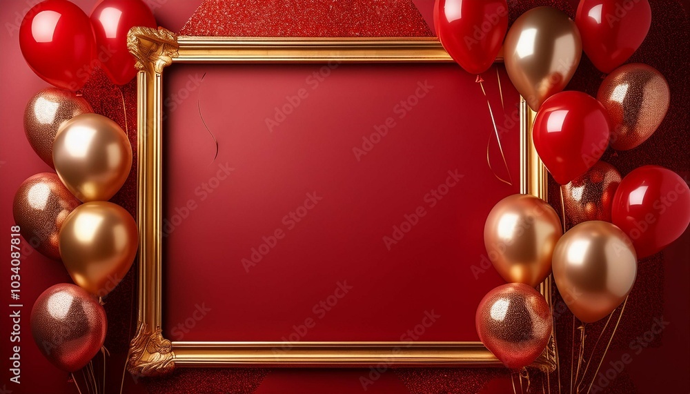 red frame balloons and gold frame border background high definition ...