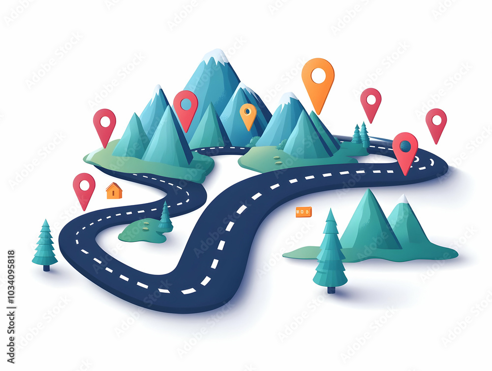 Flat Campaign Timeline Roadmap Illustration with Winding Road and ...