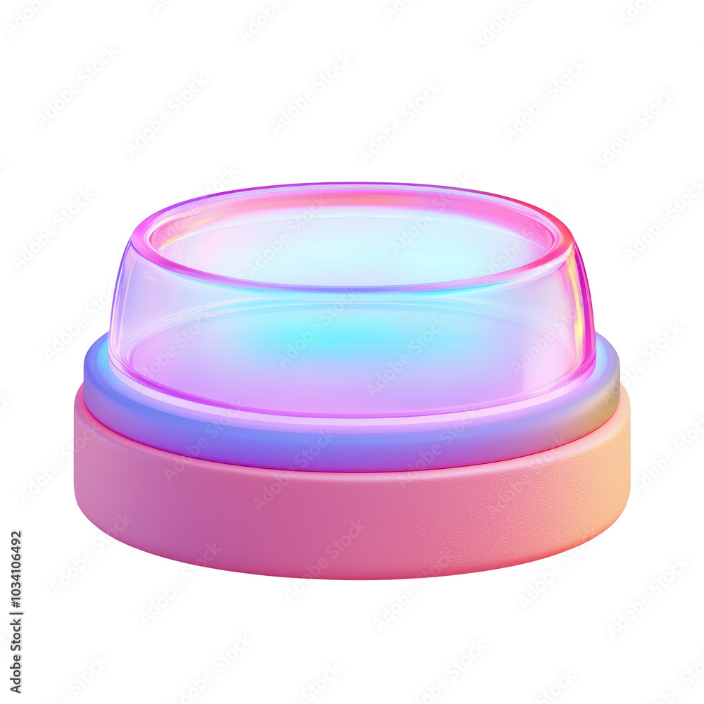 A 3D illustration of a neon glowing button icon in pastel colors ...