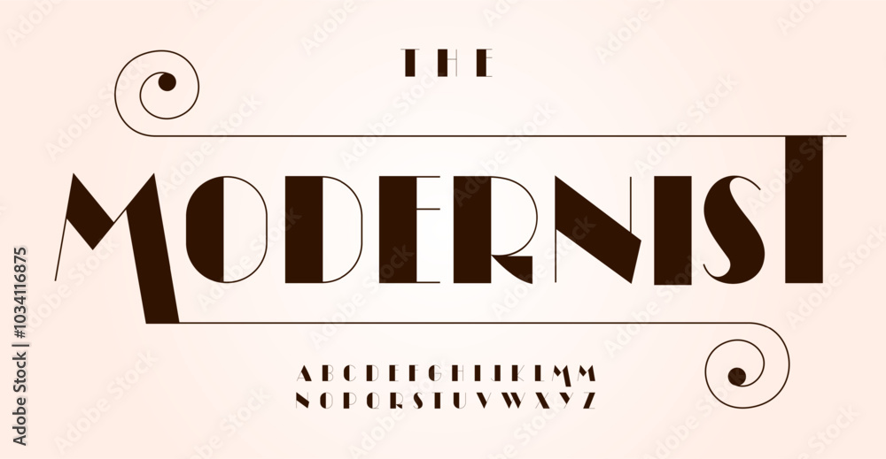 Elegant art deco font, modernist letters. Refined sophisticated ...