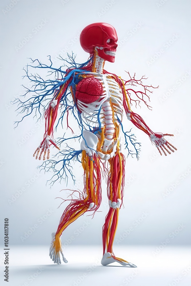 Human anatomy illustration with focus on the cardiovascular, nervous ...