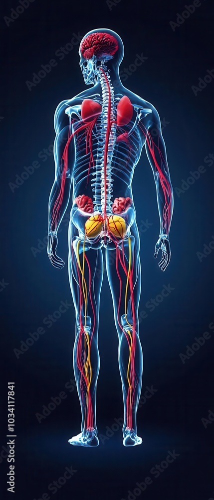 Human body diagram highlighting the cardiovascular, nervous, and ...