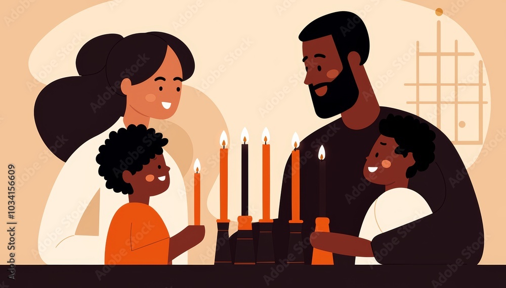 A mother and father teaching their children about Kwanzaa's values ...