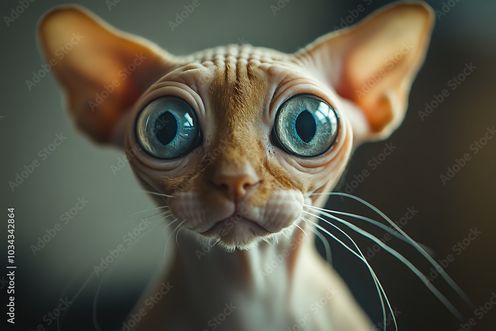 Hairless sphynx cat with big blue eyes making a funny face Stock Photo ...