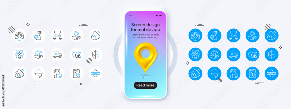 Phone mockup with 3d map pin icon. Coronavirus vaccine, Sun protection ...