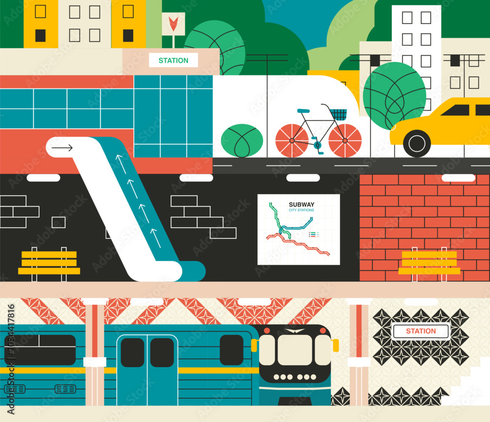 Subway Train Transport City. Vector Illustration of Urban ...
