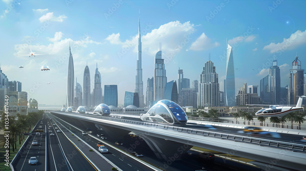 Futuristic city of the future, with different types of future ...