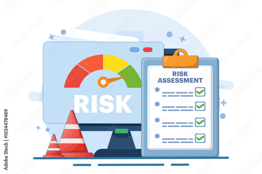 risk assessment concept with speedometer, Risk management. analyzing ...