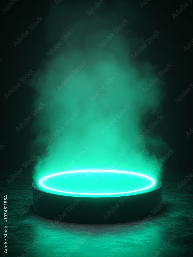 Mysterious green smoke swirling around a circular platform creating an ... Mysterious green smoke swirling around a circular platform creating an ...