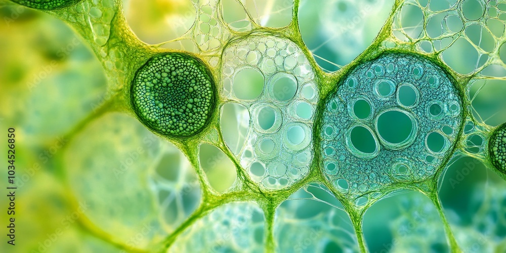 Detailed microscopic view of plant cell plasmodesmata, showing ...