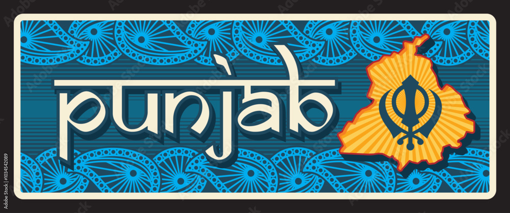 Punjab Indian state, India retro travel plate or banner. Vector sign ...