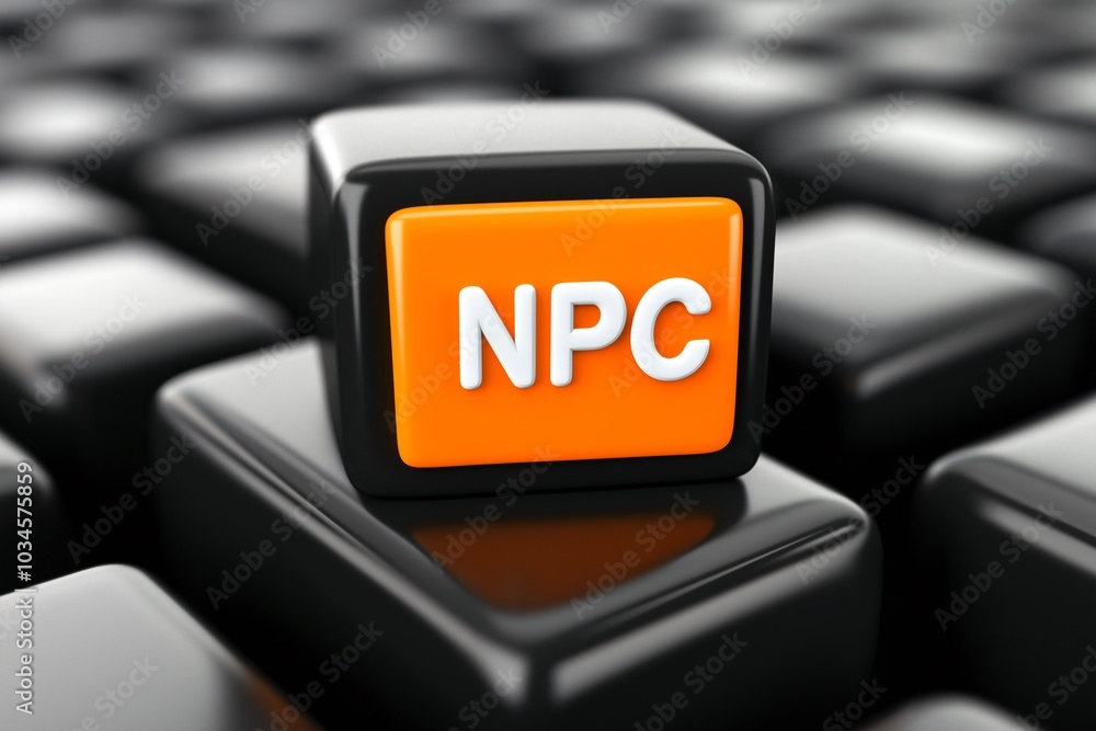 Close-up view of a black keyboard featuring an orange key labeled NPC ...