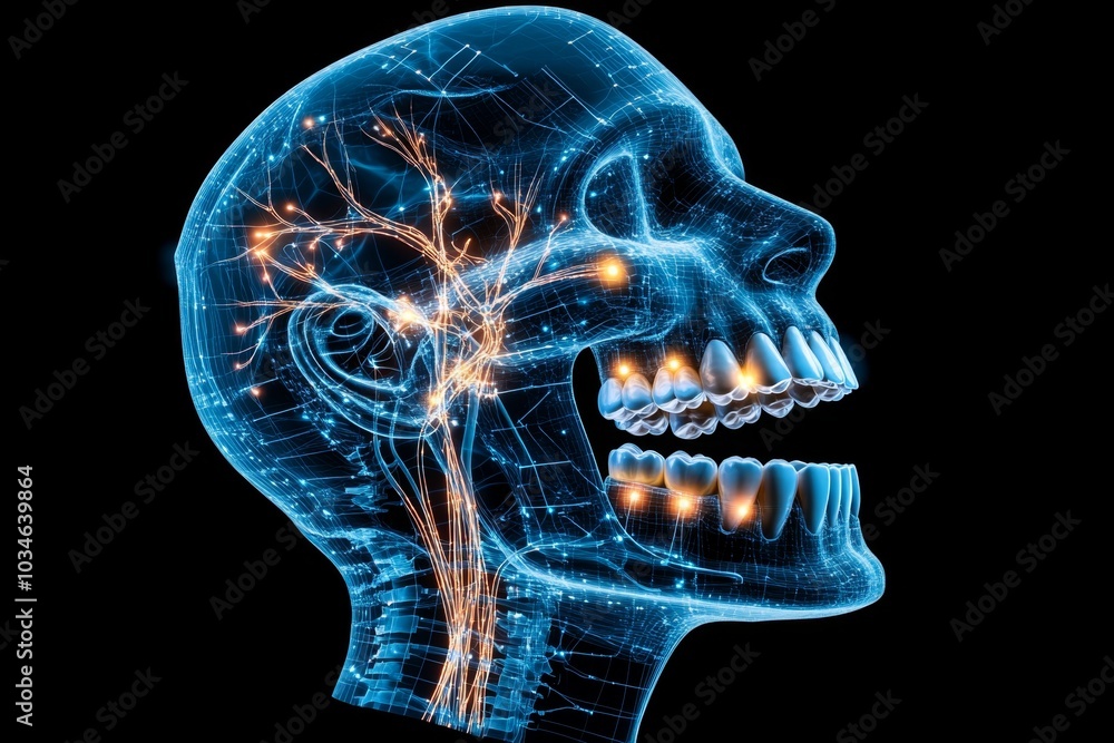 Pixel art of a human jaw and teeth, with animated blinking lights ...