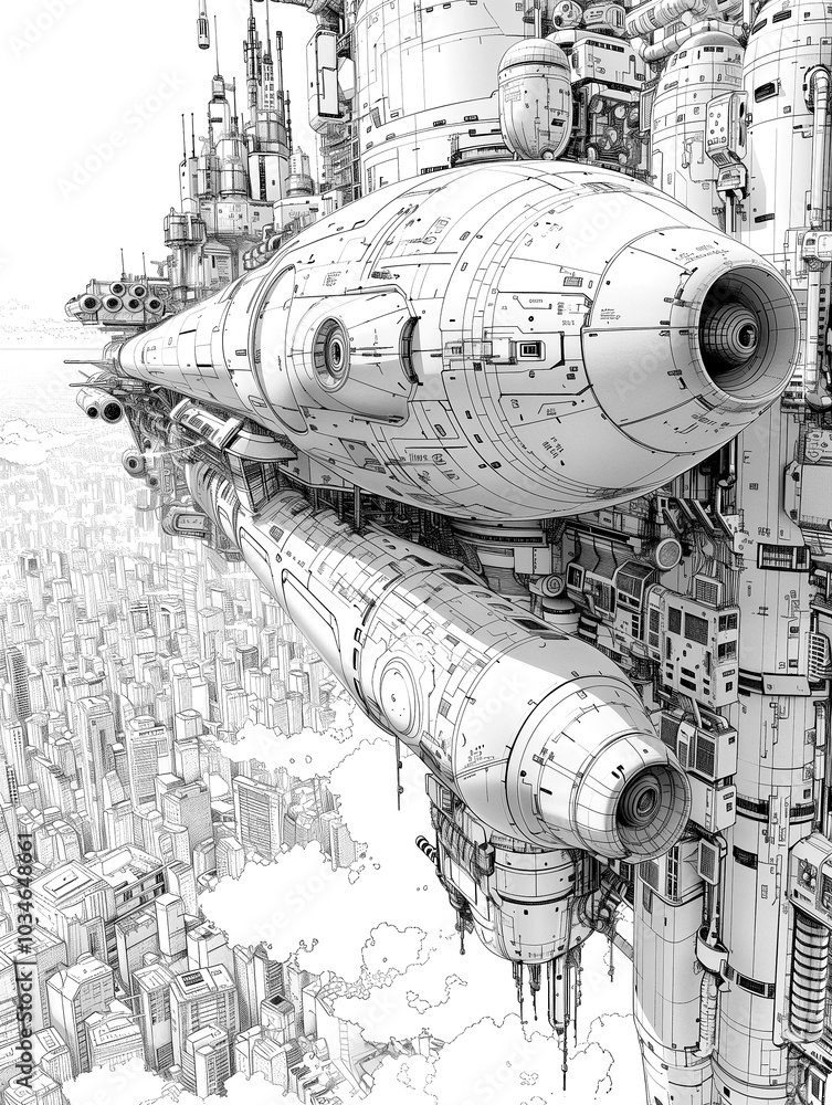 Future city coloring page in cartoon style. Futuristic street ...