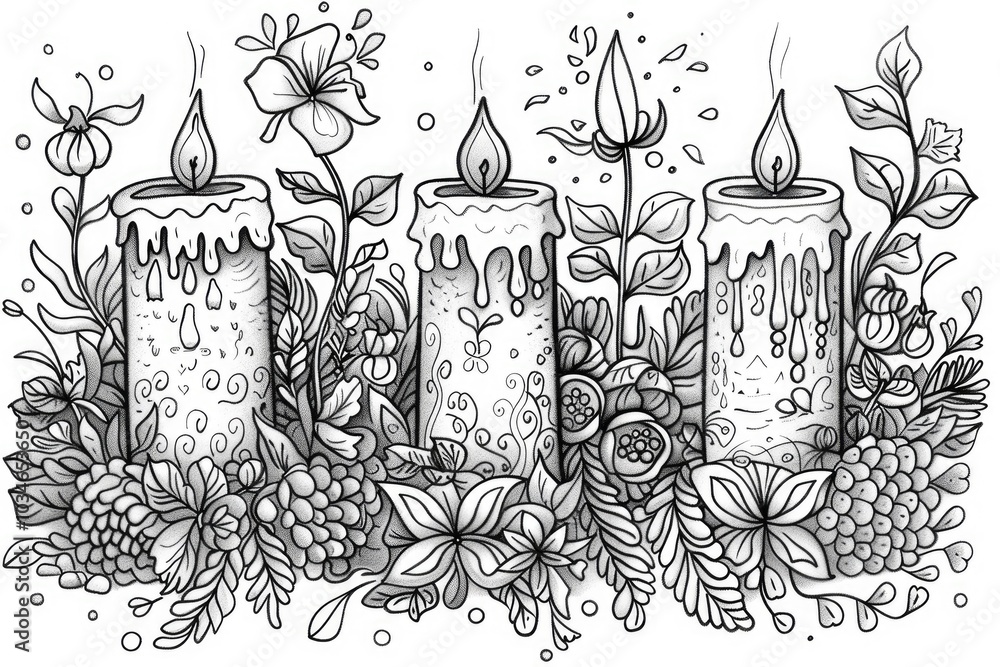 Coloring book illustration of candles for traditional evening ...